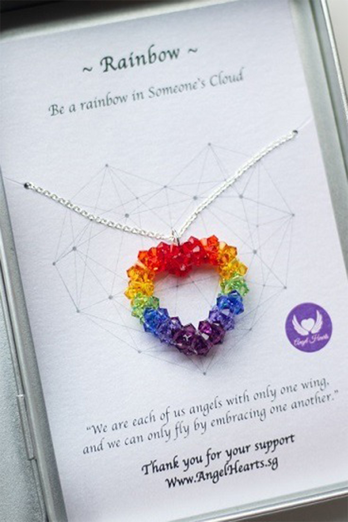 Rainbow Swarovski Heart Necklace - Angel Hearts